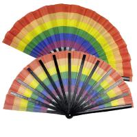 China Wholesale Pride Festival Party Fans Bamboo Fan Fabric Rainbow Hand Fans for sale