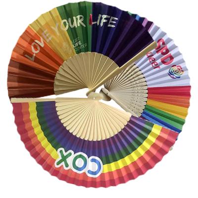 China Customized 23Cm Colored Printed Pride Rainbow Fan Pride Rainbow Hand Fan for Lesbian & Gay for sale