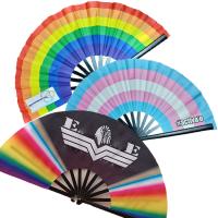 China Customized 23Cm Colored Printed Pride Rainbow Fan Pride Rainbow Hand Fan for Lesbian & Gay for sale