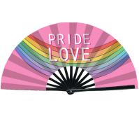 China Customized 23Cm Colored Printed Pride Rainbow Fan Pride Rainbow Hand Fan for Lesbian & Gay for sale