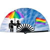 China Customized 23Cm Colored Printed Pride Rainbow Fan Pride Rainbow Hand Fan for Lesbian & Gay for sale