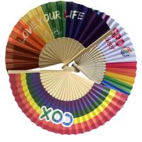 China Customized 23Cm Colored Printed Pride Rainbow Fan Pride Rainbow Hand Fan for Lesbian & Gay for sale