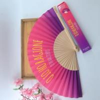 China EU Market Promotion Wholesale Customized 23cm Wooden Fabric Contton Fabric Wood Handle Folding Fan for sale