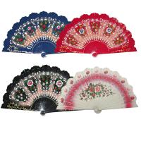 China Round Head Flower Shape Carving Design Wood Hand Held Fan Hand Painted Spanish Fan for sale