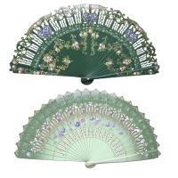 China Round Head Flower Shape Carving Design Wood Hand Held Fan Hand Painted Spanish Fan for sale