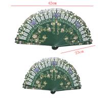 China Round Head Flower Shape Carving Design Wood Hand Held Fan Hand Painted Spanish Fan for sale