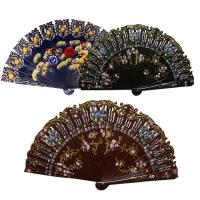 China Round Head Flower Shape Carving Design Wood Hand Held Fan Hand Painted Spanish Fan for sale