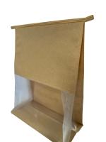 China Low Odour Brown paper Flat bottom pouch with Customized window and tin tie for sale