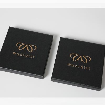 China Custom Lid And Base Black Paper Gift Box Packaging Logo Printed For Silver Jewelry for sale