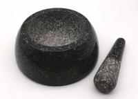 China Polished Round Stone Mortar And Pestle Set Natural Granite For Grinding Herbs for sale