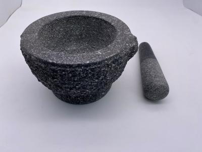 China Marble Granite Stone Mortar And Pestle Rough Smooth Inside Pitted Outside for sale
