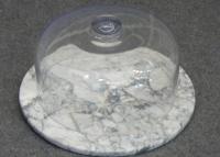 China Round Marble Cake Stand With Dome , Glass Marble Cake Plate Transparent for sale