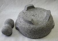 China Food Safe Stone Mortar And Pestle Molcajete Guacamole With Handles for sale