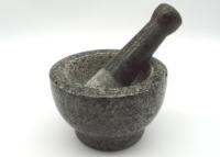 China Reliable Stone Mortar And Pestle Set 100% Solid Granite Round With Base for sale