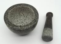 China Reliable Stone Mortar And Pestle Set 100% Solid Granite Round With Base for sale
