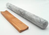 China Grey Solid Marble Rolling Pin 39 x 4cm Moisture Resistant With Wood Base for sale