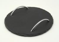 China Natural Edge Slate Serving Tray Round Shape Diameter 22cm For Kitchen for sale