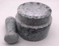 China Solid Marble Stone Mortar And Pestle Set Round Shape For Kitchen Grinding Spices for sale