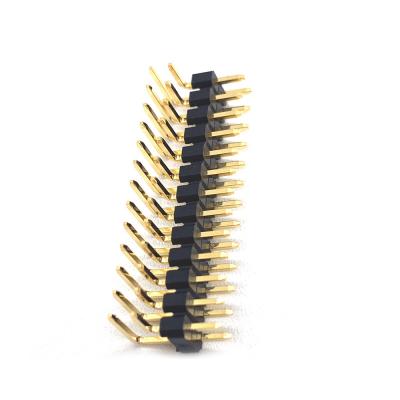 China Double Row Pin Header 2.54mm Pitch Right Angle Gold Flash for PCB Npin Connector for sale