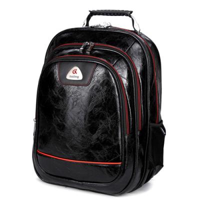 China Leisure Fashionable Black Leather Backpack , Excellent Craftsmanship Soft Leather Backpack for sale