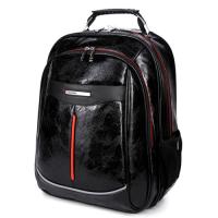 China Wear - Resistant Lightweight Mens Black Leather Rucksack With Two Side Pocket for sale
