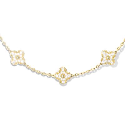China VCA Vintage Alhambra necklace 10 motifs yellow gold round diamonds 10 flowers for sale