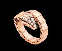 China Serpenti 18 kt pink gold ring with pavé diamonds Ref. AN855318 for sale