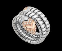 China Serpenti Tubogas ring in 18 kt pink gold, steel and pavé diamonds Ref. AN856666 for sale