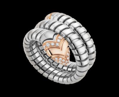 China Serpenti Tubogas ring in 18 kt pink gold, steel and pavé diamonds Ref. AN856666 for sale