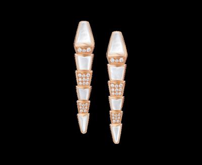 China Serpenti earrings in 18 kt pink gold with mother of pearl and pavé diamonds Ref. 350678 OR857278 for sale