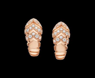 China Serpenti Tubogas short earrings in 18 kt pink gold with pavé diamonds Ref. 351847 OR857543 for sale
