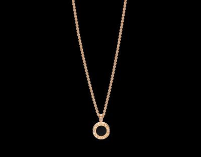China pendant with 18 kt pink gold chain with mother of pearl onyx and pave diamonds for sale