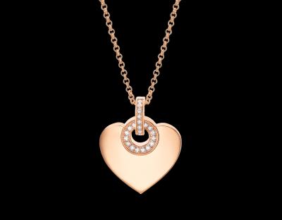 China CUORE pendant with chain in 18 kt pink gold with pave diamonds for sale