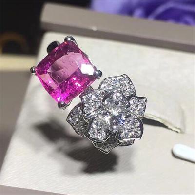 China Piaget  full diamonds red tourmaline rose  ring of 18kt gold  with yellow gold or white gold for sale