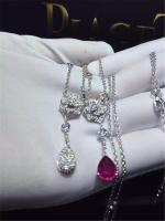 China Piaget  full diamonds red tourmaline rose  necklace of 18kt gold  with yellow gold or white gold for sale