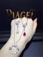 China Piaget  full diamonds red tourmaline rose  necklace of 18kt gold  with yellow gold or white gold for sale