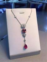 China Piaget  full diamonds red tourmaline rose  necklace of 18kt gold  with yellow gold or white gold for sale