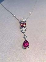 China Piaget  full diamonds red tourmaline rose  necklace of 18kt gold  with yellow gold or white gold for sale