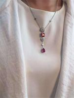 China Piaget  full diamonds red tourmaline rose  necklace of 18kt gold  with yellow gold or white gold for sale