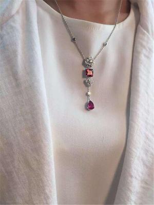 China Piaget  full diamonds red tourmaline rose  necklace of 18kt gold  with yellow gold or white gold for sale