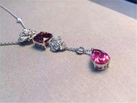 China Piaget  full diamonds red tourmaline rose  necklace of 18kt gold  with yellow gold or white gold for sale