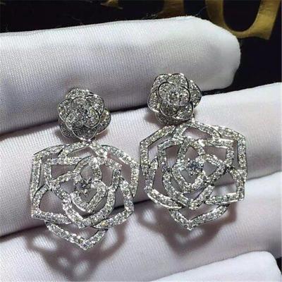 China Piaget  full  diamonds of hollow  rose earring 18kt gold  with white gold or yellow gold for sale