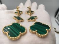 China Paris Luxury Gold Brand VCA Magic Alhambra earrings 3 motifs malachite 18K yellow gold jewelry for sale