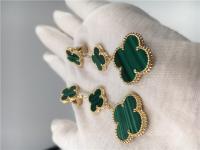 China Paris Luxury Gold Brand VCA Magic Alhambra earrings 3 motifs malachite 18K yellow gold jewelry for sale
