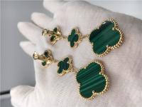 China Paris Luxury Gold Brand VCA Magic Alhambra earrings 3 motifs malachite 18K yellow gold jewelry for sale
