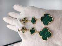 China Paris Luxury Gold Brand VCA Magic Alhambra earrings 3 motifs malachite 18K yellow gold jewelry for sale