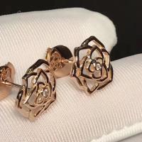 China Piaget brand jewelry 18kt  Rose earrings in 18K rose gold set with 2 brilliant-cut diamonds (approx. 0.01 ct). for sale