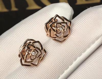 China Piaget brand jewelry 18kt  Rose earrings in 18K rose gold set with 2 brilliant-cut diamonds (approx. 0.01 ct). for sale