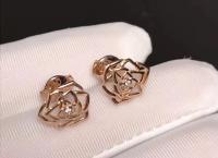 China Piaget brand jewelry 18kt  Rose earrings in 18K rose gold set with 2 brilliant-cut diamonds (approx. 0.01 ct). for sale
