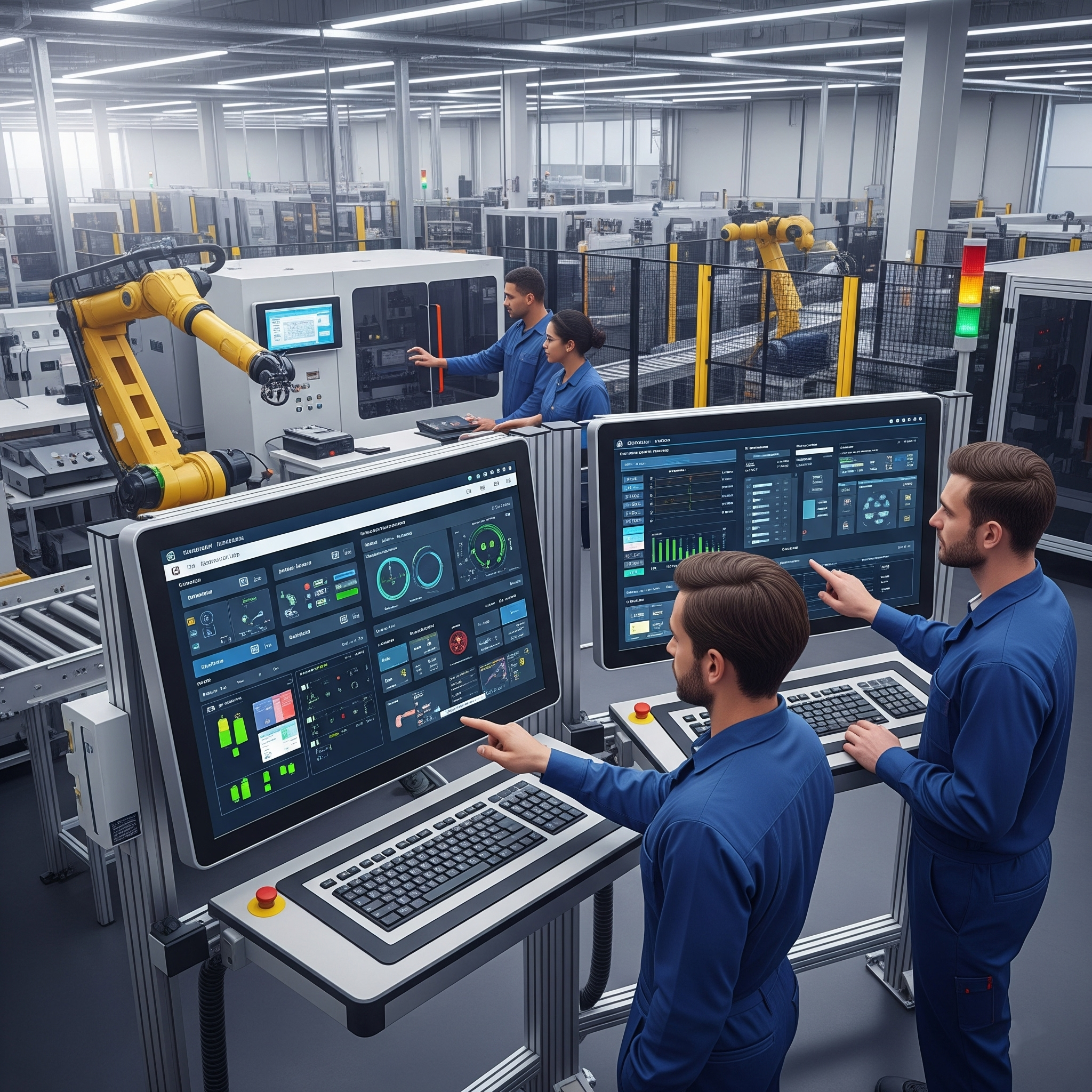 Industrial touch display in factory setting